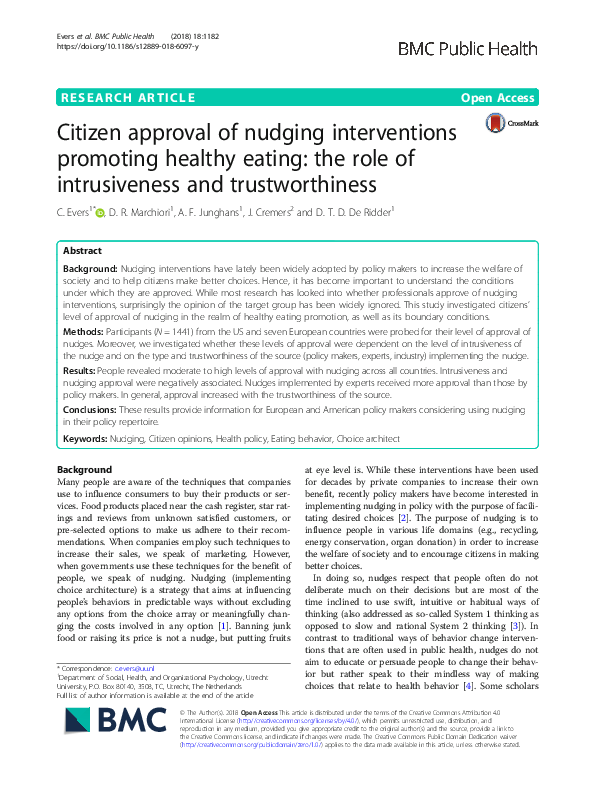 (PDF) Citizen approval of nudging interventions promoting healthy ...