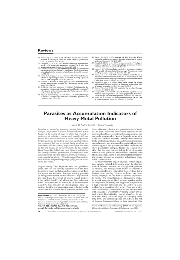 (PDF) Parasites as Accumulation Indicators of Heavy Metal Pollution