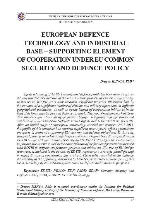 (PDF) European Defence Technology and Industrial Base ̶ Supporting ...