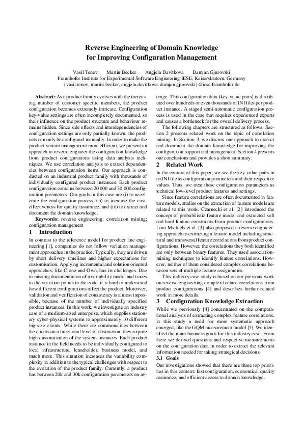 (PDF) Reverse Engineering Configuration Knowledge