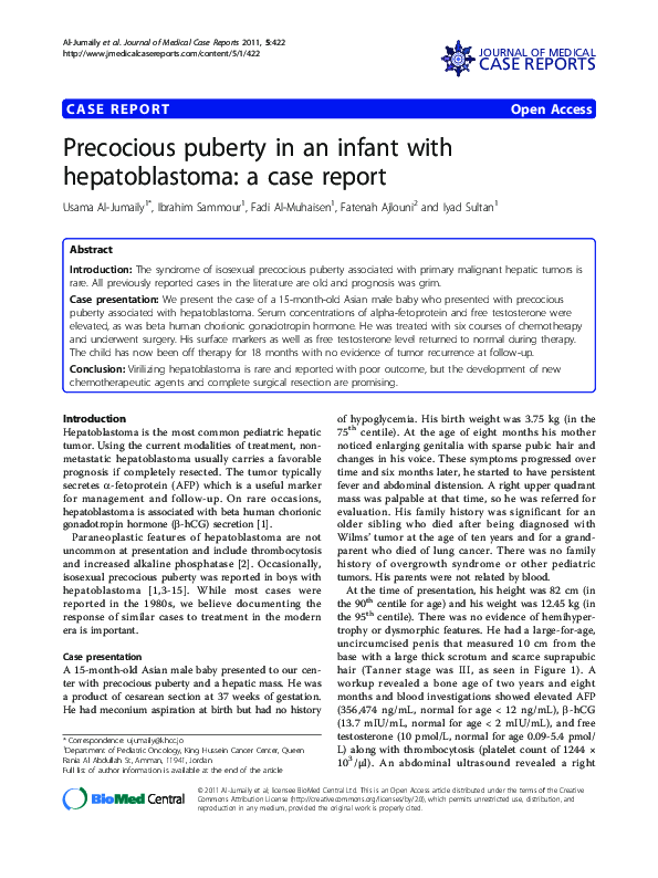 (PDF) Precocious puberty in an infant with hepatoblastoma: a case report