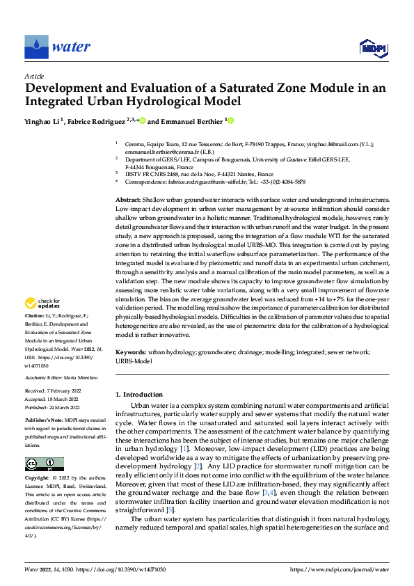 Pdf Development And Evaluation Of A Saturated Zone Module In An Integrated Urban Hydrological