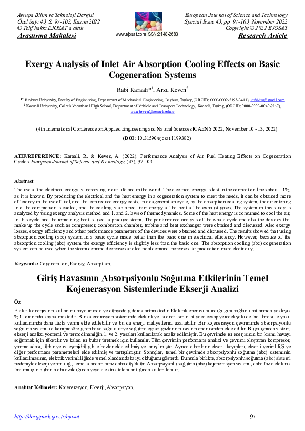 Pdf Exergy Analysis Of Inlet Air Absorption Cooling Effects On Basic