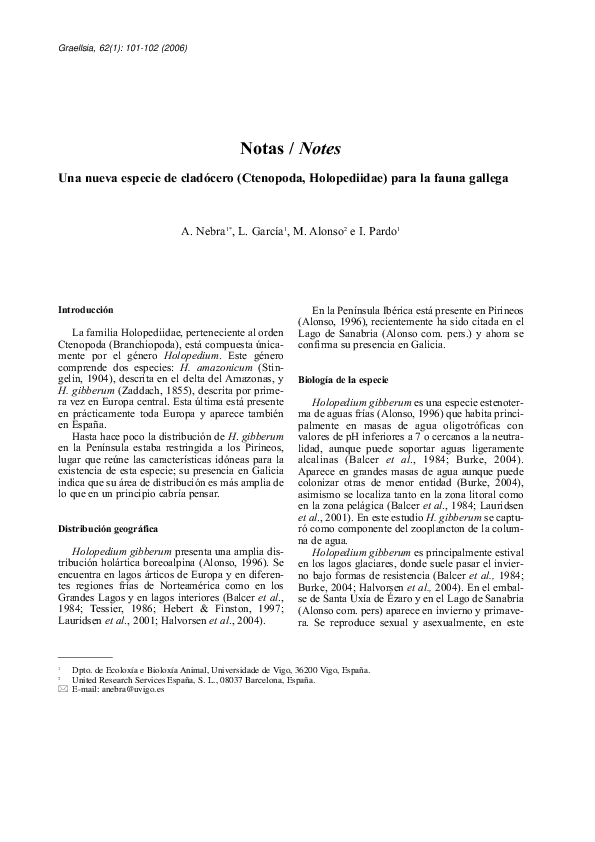 (PDF) Una nueva especie de cladócero (Ctenopoda, Holopediidae) para la ...