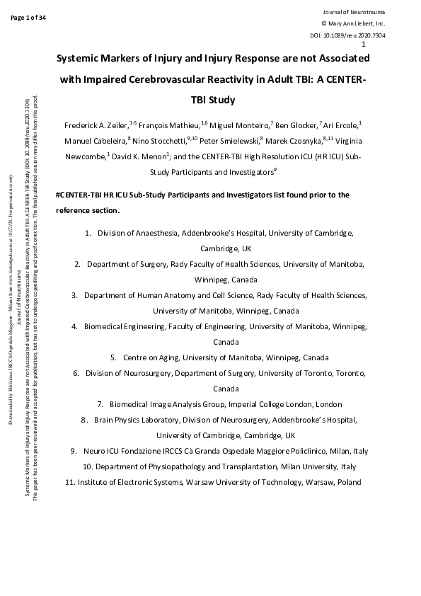 (PDF) Systemic Markers of Injury and Injury Response Are Not Associated ...