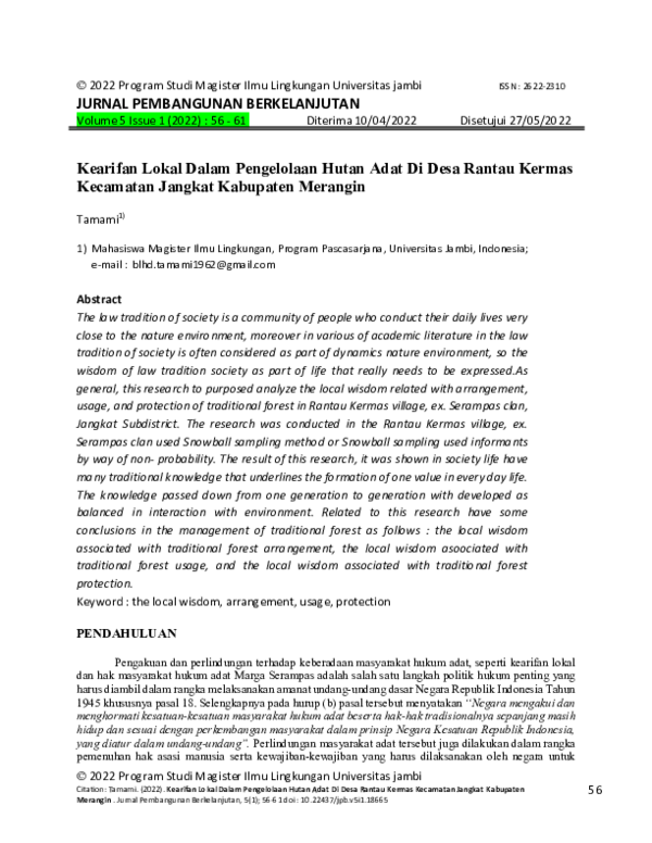 (PDF) Kearifan Lokal Dalam Pengelolaan Hutan Adat Di Desa Rantau Kermas ...