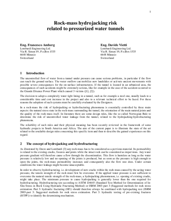 (PDF) Rock-mass hydrojacking risk related to pressurized water tunnels