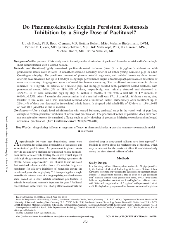 (PDF) Do pharmacokinetics explain persistent restenosis inhibition by a ...