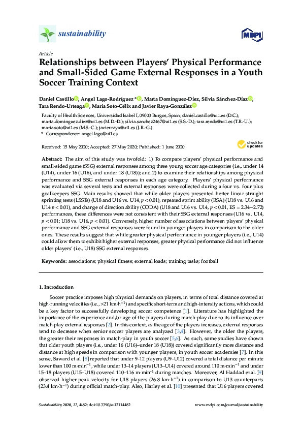 (PDF) Relationships between Players’ Physical Performance and Small-Sided Game External ...