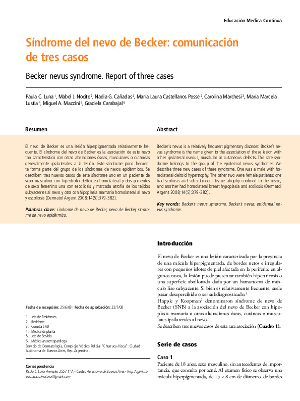 (PDF) Síndrome del nevo de Becker: comunicación de tres casos Becker ...