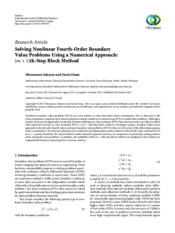 Pdf Solving Nonlinear Fourth Order Boundary Value Problems Using A Numerical Approach M1th 9565
