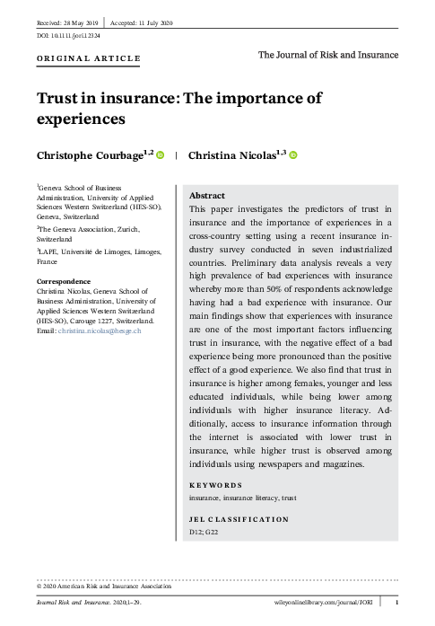 (PDF) Trust in insurance: The importance of experiences