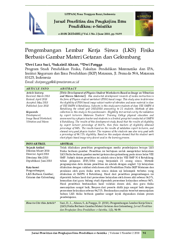 (PDF) Pengembangan Lembar Kerja Siswa (LKS) Fisika Berbasis Problem Based Learning (PBL) Pada ...