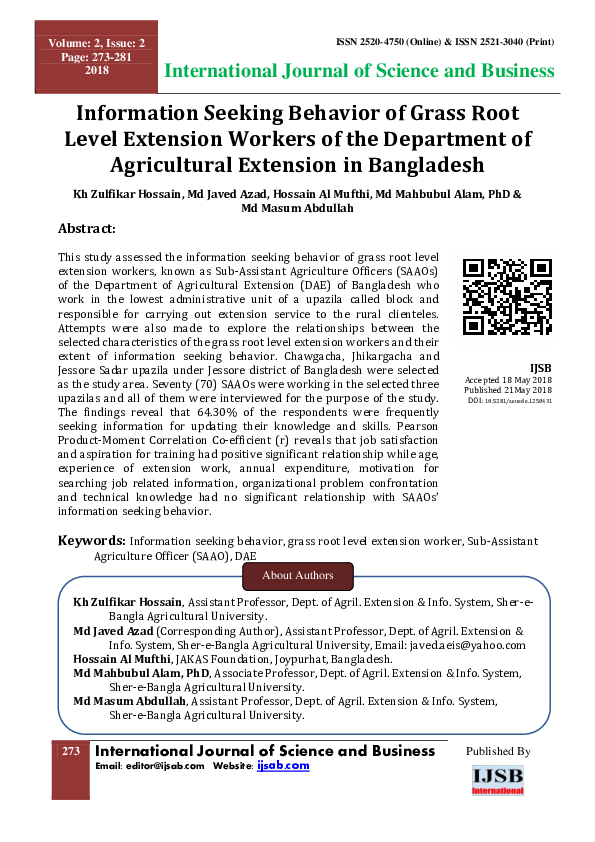 (PDF) Information Seeking Behavior Of Grass Root Level Extension ...