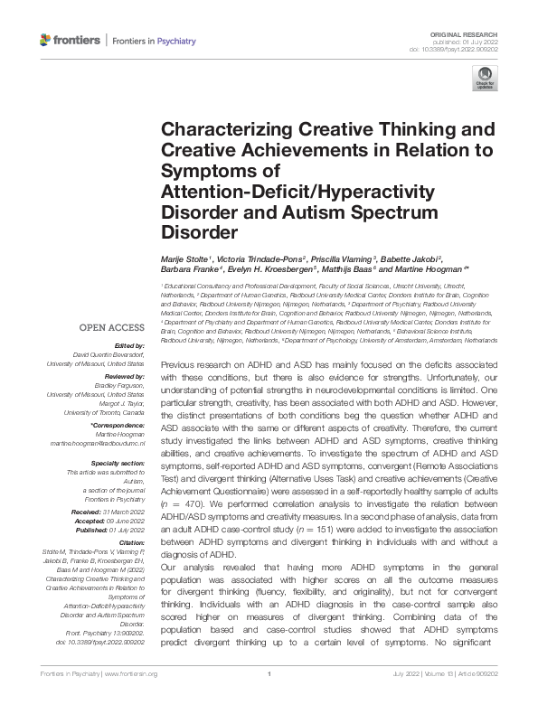 (PDF) Characterizing Creative Thinking and Creative Achievements in ...