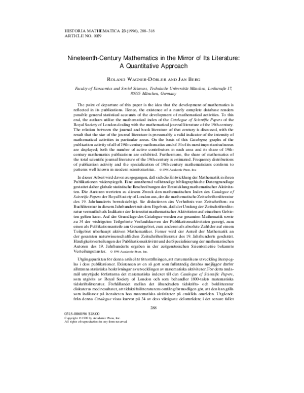 (PDF) Nineteenth-Century Mathematics in the Mirror of Its Literature: A ...