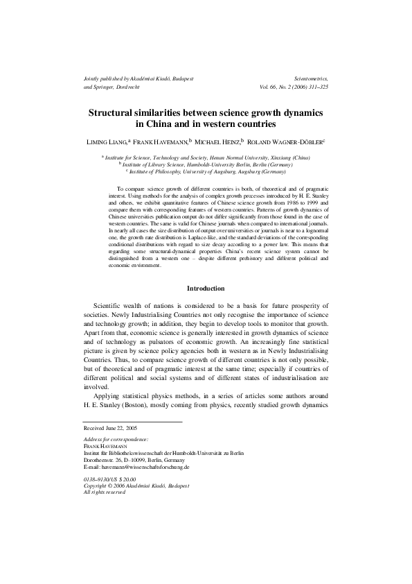 (PDF) Comparing Science Growth Dynamics: China vs. Western Countries