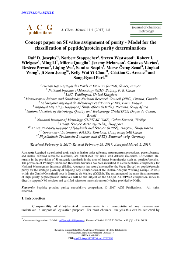(PDF) Concept paper on SI value assignment of purity - Model for the ...