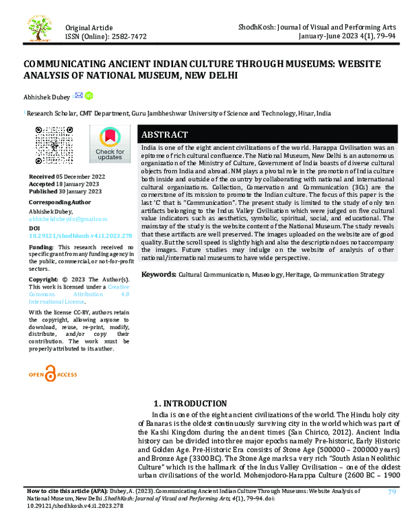 (PDF) COMMUNICATING ANCIENT INDIAN CULTURE THROUGH MUSEUMS: WEBSITE ...
