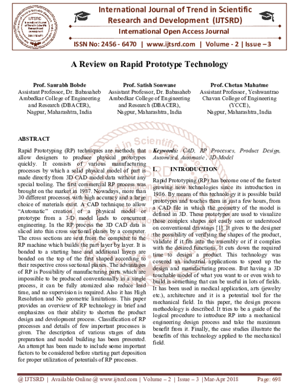 (PDF) A Review on Rapid Prototype Technology