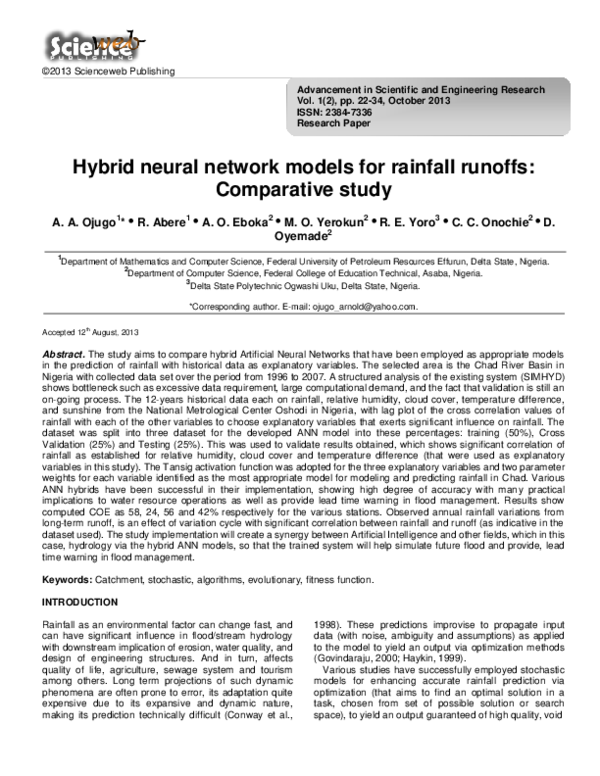 (PDF) Hybrid neural network models for rainfall runoffs: Comparative study