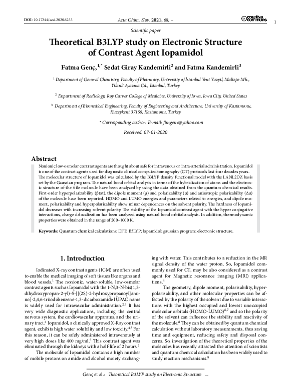 (PDF) Theoretical B3LYP Study on Electronic Structure of Contrast Agent ...