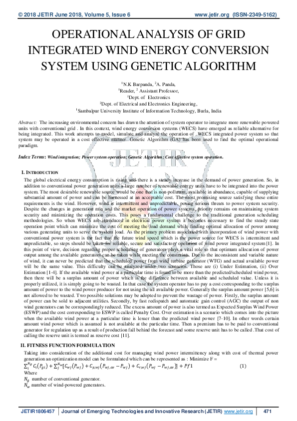 Pdf Operational Analysis Of Grid Integrated Wind Energy Conversion System Using Genetic Algorithm