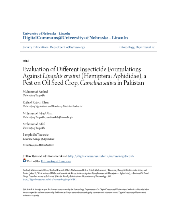 (PDF) Evaluation of Different Insecticide FormulationsAgainst Lipaphis ...