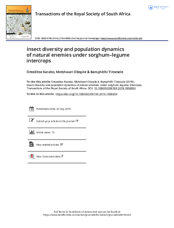(PDF) Insect diversity and population dynamics of natural enemies under ...