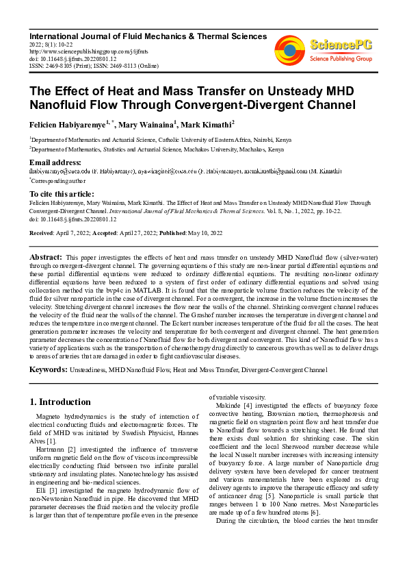 (PDF) The Effect of Heat and Mass Transfer on Unsteady MHD Nanofluid ...