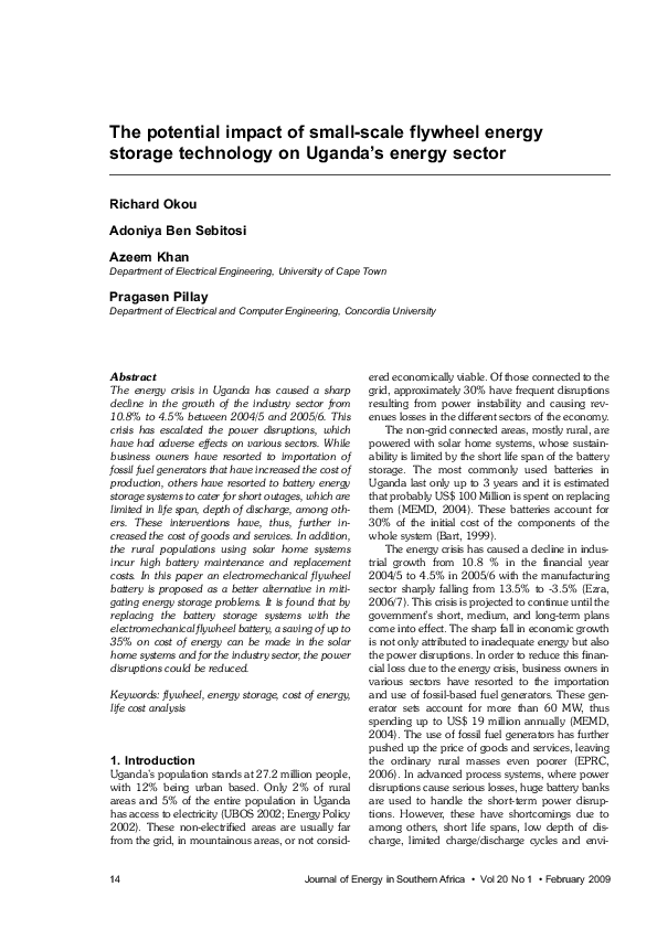 (PDF) The potential impact of small-scale flywheel energy storage ...