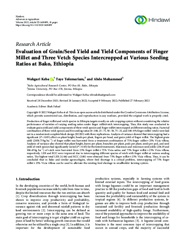 (PDF) Evaluation of Grain/Seed Yield and Yield Components of Finger ...