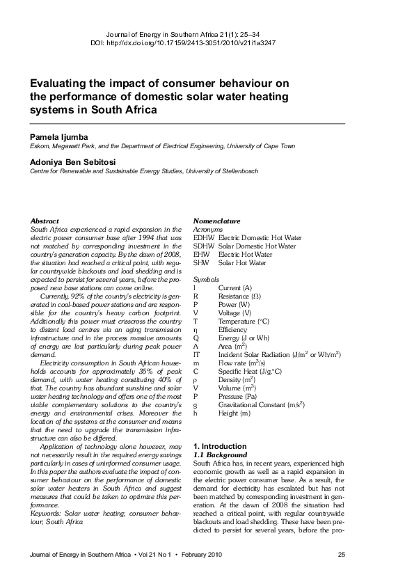 (PDF) Evaluating the impact of consumer behaviour on the performance of domestic solar water ...