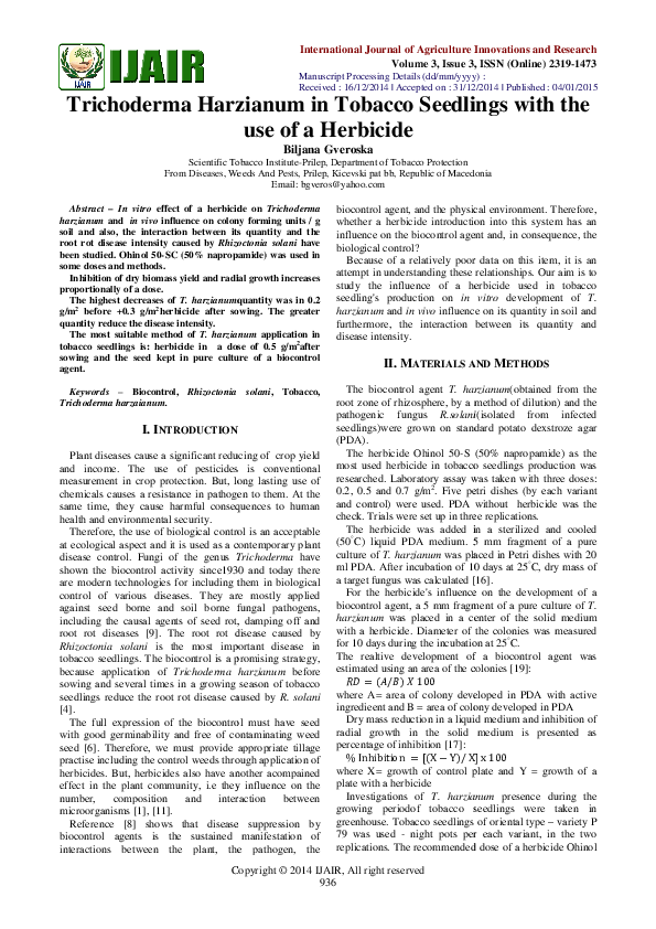 (PDF) Trichoderma Harzianum in Tobacco Seedlings