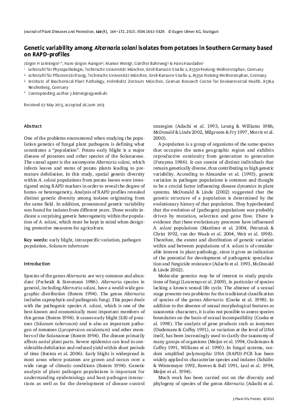 (PDF) Genetic variability among Alternaria solani isolates from ...