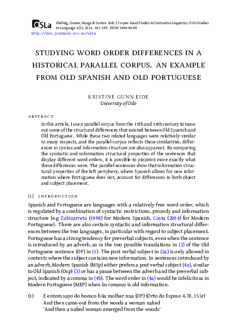 (PDF) Studying word order differences in a historical parallel corpus ...