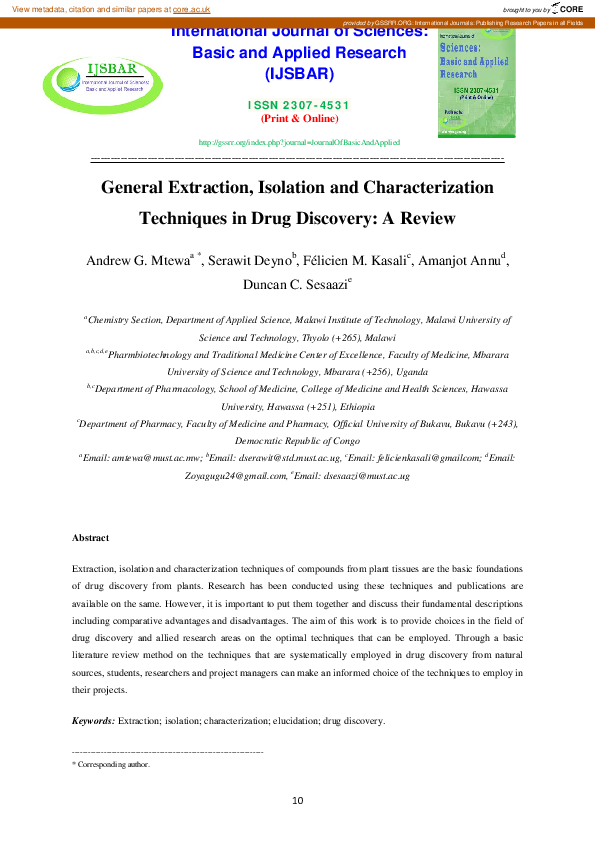 Pdf General Extraction Isolation And Characterization Techniques In