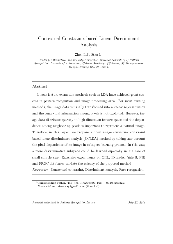 (PDF) Contextual constraints based linear discriminant analysis