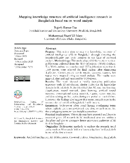 (PDF) Mapping knowledge structure of artificial intelligence research in Bangladesh based on co ...
