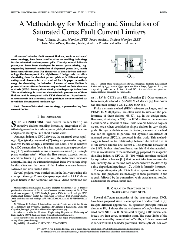 Pdf A Methodology For Modelling And Simulation Of Saturated Cores Fault Current Limiters