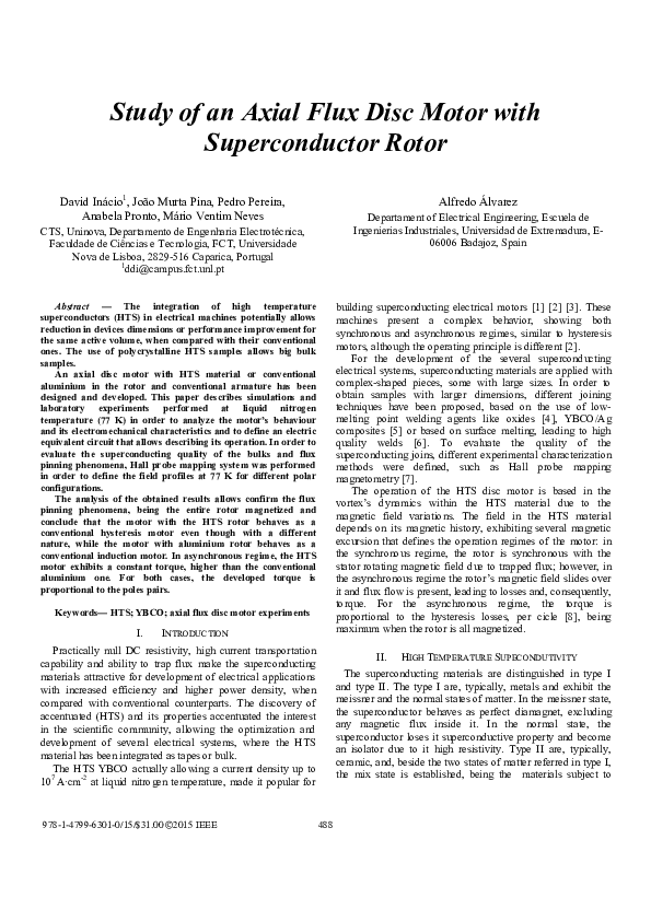 (PDF) Study of an axial flux disc motor with superconductor rotor