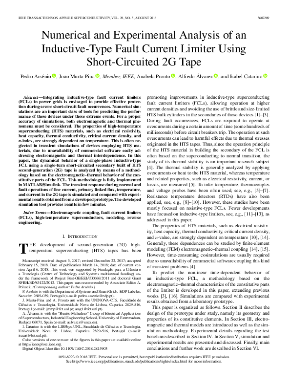 Pdf Inductive Fault Current Limiter Analysis With 2g Tape