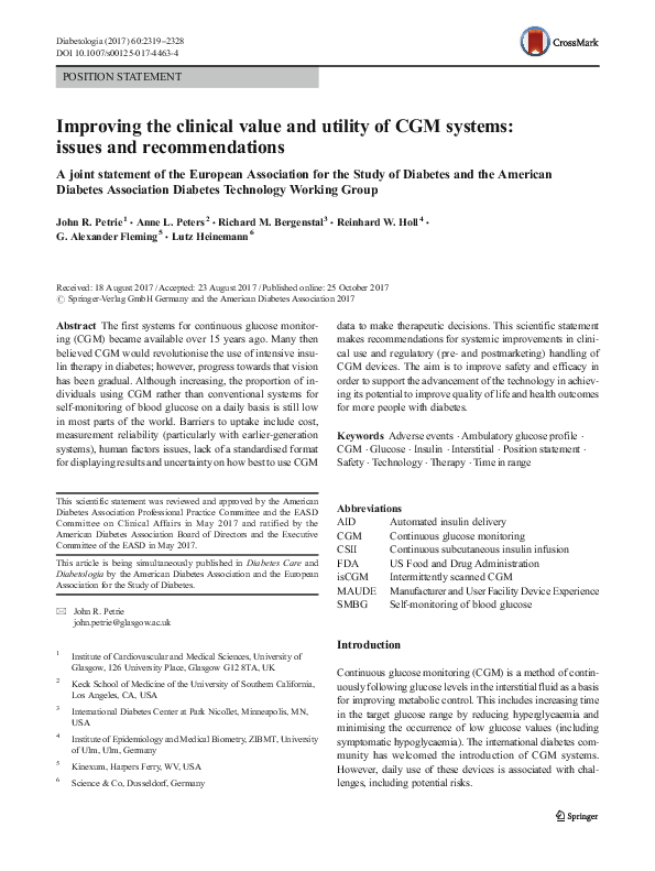 (PDF) Improving the Clinical Value and Utility of CGM Systems: Issues and Recommendations: A ...