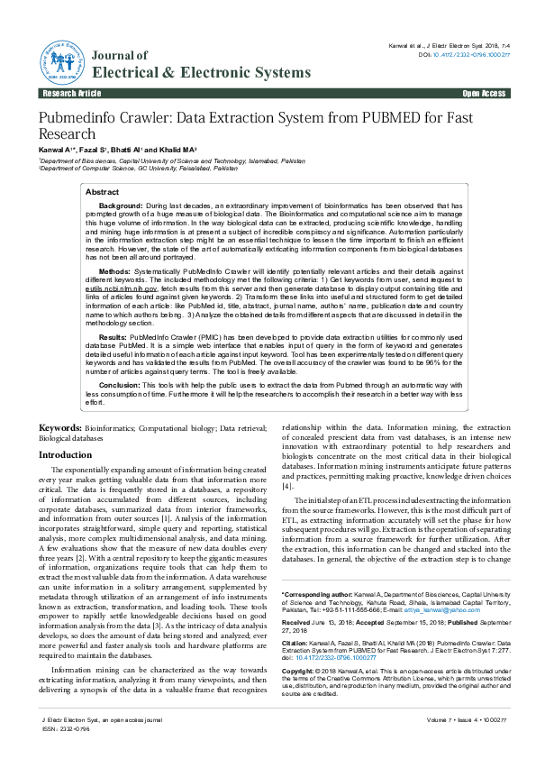 (PDF) Pubmedinfo Crawler: Data Extraction System from PUBMED for Fast ...