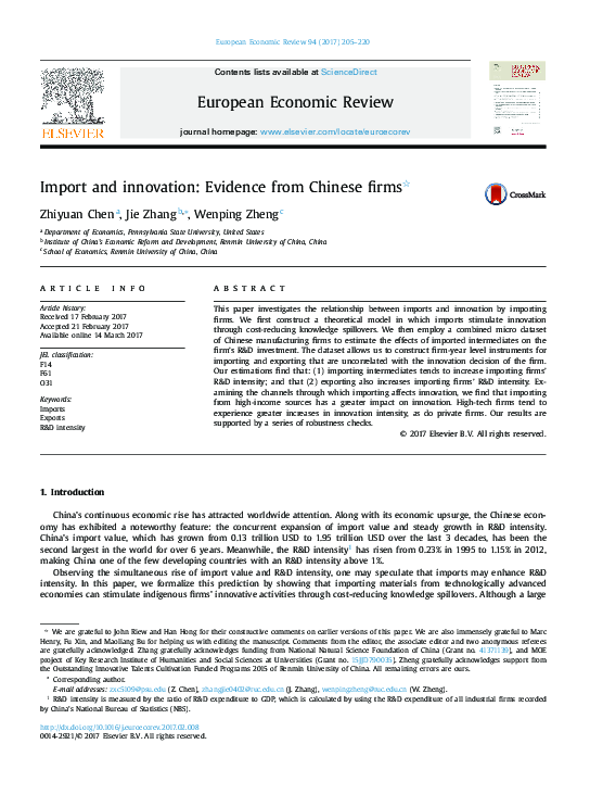 (PDF) Import and innovation: Evidence from Chinese firms