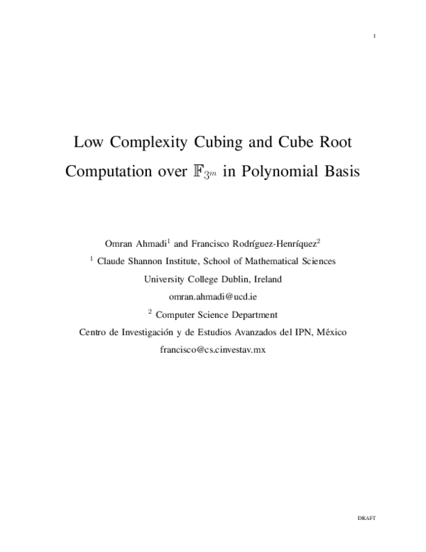 Pdf Low Complexity Cubing And Cube Root Computation Over F {3 M} In Polynomial Basis