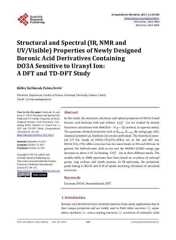 (PDF) Structural and Spectral (IR, NMR and UV/Visible) Properties of ...
