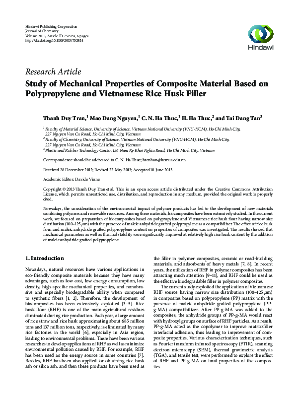 (PDF) Study of Mechanical Properties of Composite Material Based on Polypropylene and Vietnamese ...