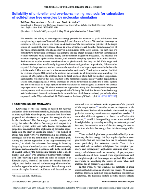 (PDF) Suitability of umbrella- and overlap-sampling methods for calculation of solid-phase free ...
