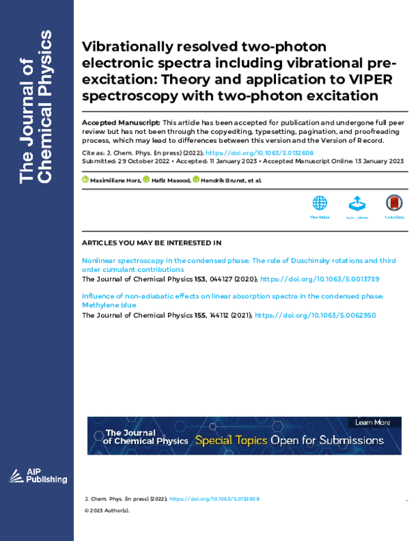 (PDF) Vibrationally resolved two-photon electronic spectra including vibrational pre-excitation ...